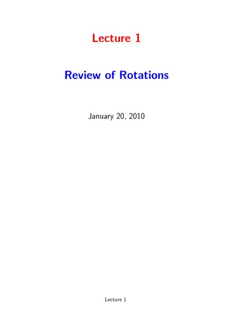 Lec01 Review Of Rotations Pdf Eigenvalues And Eigenvectors Rotation