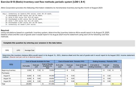 Solved Exercise Static Inventory Cost Flow Methods Chegg