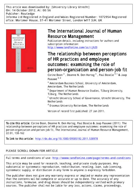 Pdf Measuring Strategic And Internal Fit In Hrm An Alternative Approach