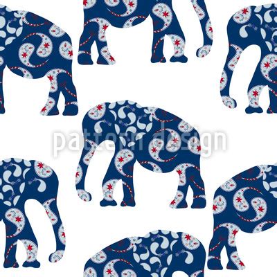 Patchwork Elephant Seamless Vector Pattern Design