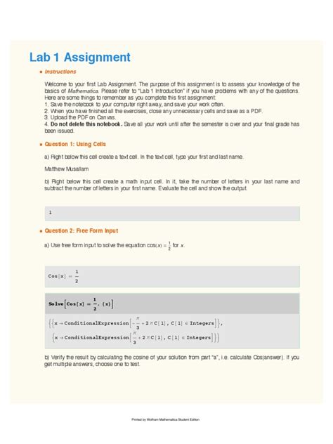 Lab 1 Assignment Pdf Pdf Teaching Mathematics Areas Of Computer Science