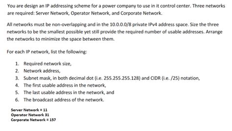 Solved You Are Design An Ip Addressing Scheme For A Power