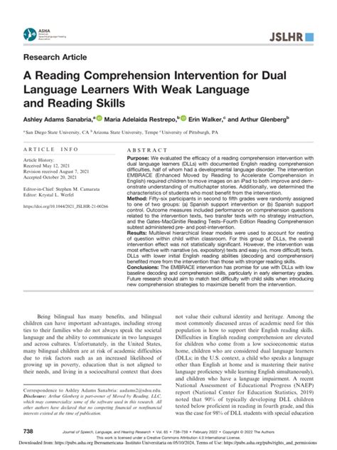 Sanabria Et Al 2022 A Reading Comprehension Intervention For Dual