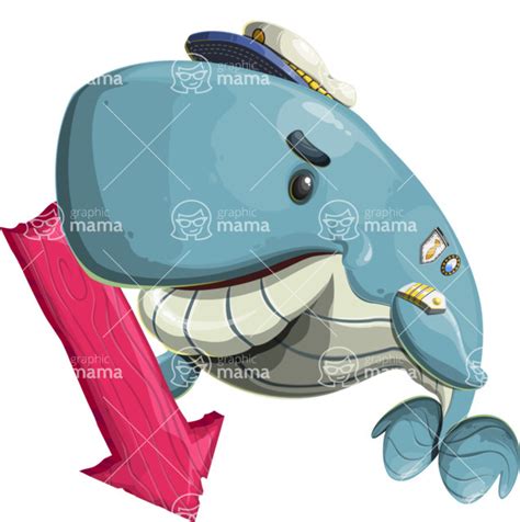 Whale Cartoon Vector Character Set Holding Arrow Down Graphicmama