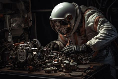 Premium Ai Image Astronaut With Tools In Hand Repairing Spaceship Engine