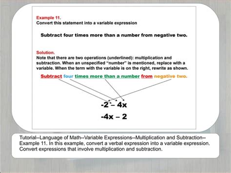 Tutorials The Language Of Math Variable Expressions Multiplication And Subtraction Ppt