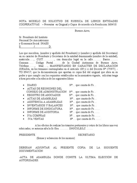 Nota Solicitud Rubrica Cooperativas Pdf Gobierno