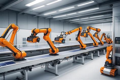 Revolutionizing Automation 3d Rendering Robot Assembly In Solar Panel Factory Premium Ai