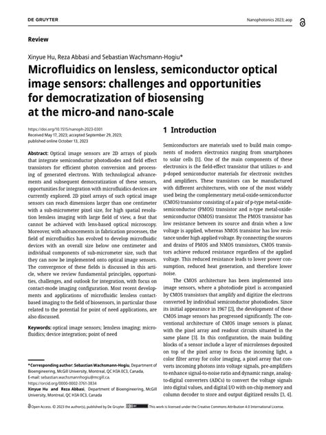 Pdf Microfluidics On Lensless Semiconductor Optical Image Sensors Challenges And