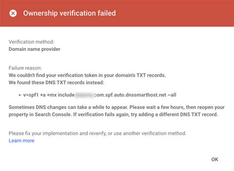 FAILED Trying To Verify Domain Ownership On Google Search Console Via