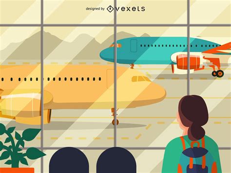 Flat Airport Terminal Illustration Vector Download