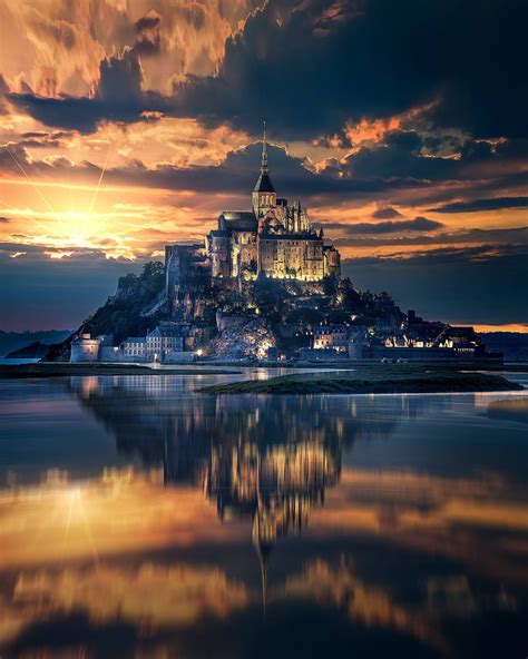 城、 フランス、 山、 要塞、 ノルマンディー、 モンサンミシェル、 モンサンミシェル、 Hdデスクトップの壁紙 Wallpaperbetter
