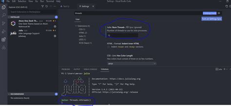 Setting Number Of Threads In Vscode New To Julia Julia Programming