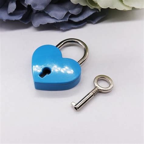 Verrous blue Mini cadenas en forme de cœur Vintage Style Antique avec serrure à clé pour