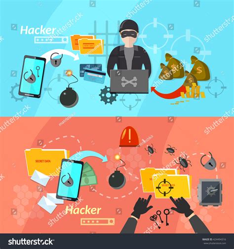 Hacker Banners Computer Hacker Virus Attacks Stock Vector Royalty Free 424494316 Shutterstock