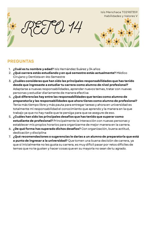 RETO 14 Isis Menchaca Habilidades Y Valores V PREGUNTAS RETO 14