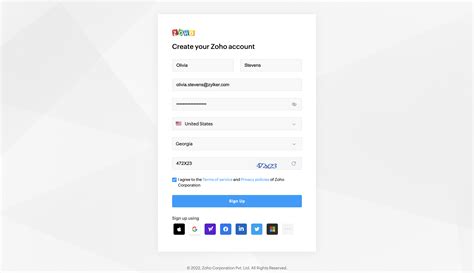 create a zoho tables account