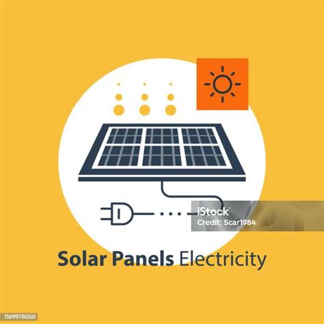 플러그 에너지원 평면 디자인 일러스트가 있는 태양전지 패널 및 집 개념에 대한 스톡 벡터 아트 및 기타 이미지 개념 개선