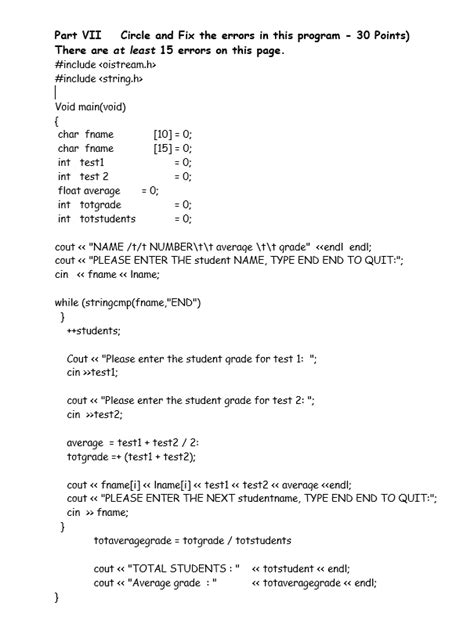 Solved Part VII Circle And Fix The Errors In This Program Chegg Com