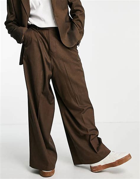 Asos Design Pantalon Ultra Large Texturé Marron Asos