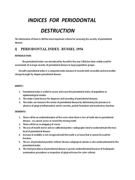 Indices For Periodontal Destruction Pdf Periodontology Health Care