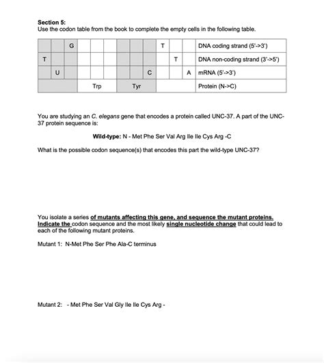 SOLVED Section 5 Use The Codon Table From The Book To Complete The Empty Cells In The
