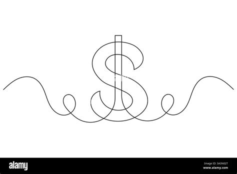 Dollar Sign Icon One Line Drawing And Isolated Continuous Outline Vector Illustration Stock