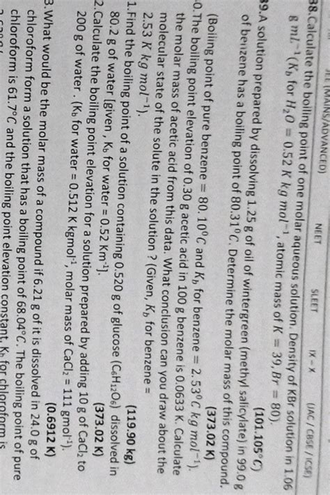 Calculate The Boiling Point Of One Molar Aqueous Solution Density Of Kbr