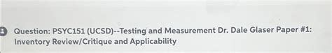Solved 8 ﻿question Psyc151 Ucsd Testing And Measurement