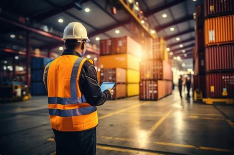 premium ai image worker using tablet on logistic network ai generated