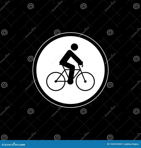 Bicyclist Man Silhouette Traffic Sign Isolated On Black Background