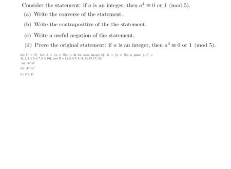 Solved Consider The Statement If A Is An Integer Then A Chegg Com