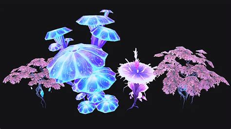 卡通魔幻风格森林枫树 发光蘑菇 魔幻植物 3d模型 Glbfbxgltfmax3dsmax模型下载 Cg美术之家