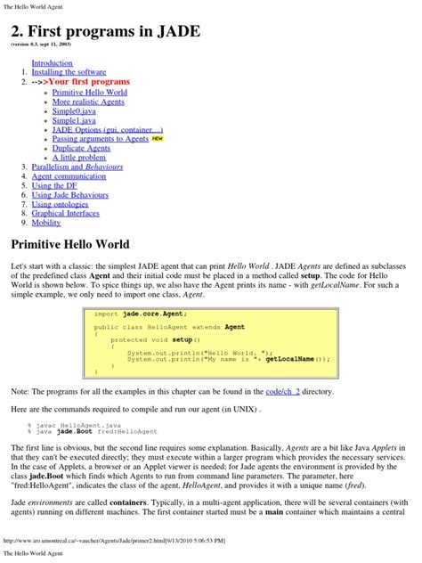 The Hello World Agent Pdf Java Programming Language Parameter Computer Programming