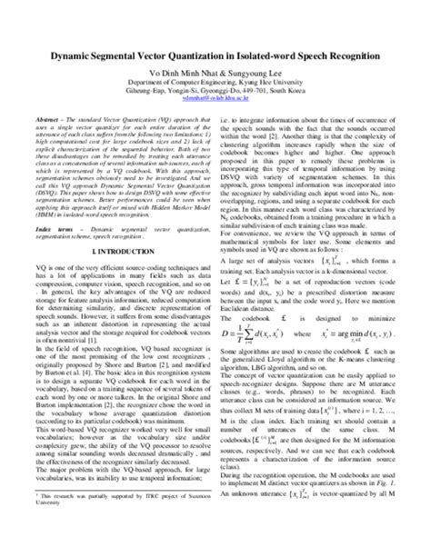 Pdf Dynamic Segmental Vector Quantization In Isolated Word Speech