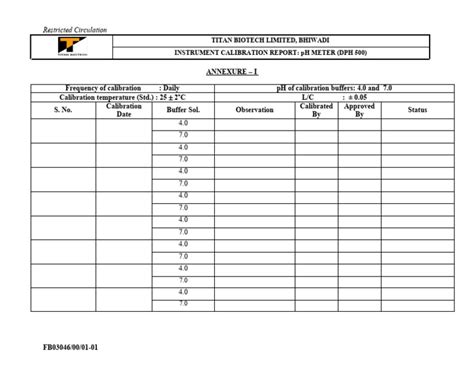 Annexure 1 Instrument Calibration Report Ph Meter Pdf