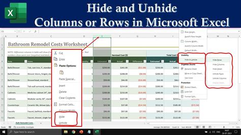 How To Hide And Unhide Columns And Rows In Microsoft Excel For Beginners Youtube