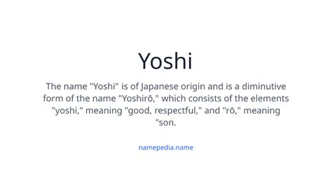 Yoshi Meaning Origin Nicknames And Popularity Namepedia