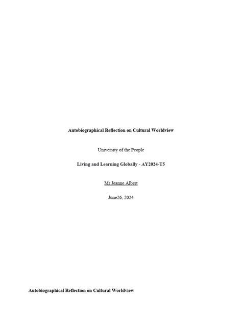 Autobiographical Reflection On Cultural Worldview Pdf Experience