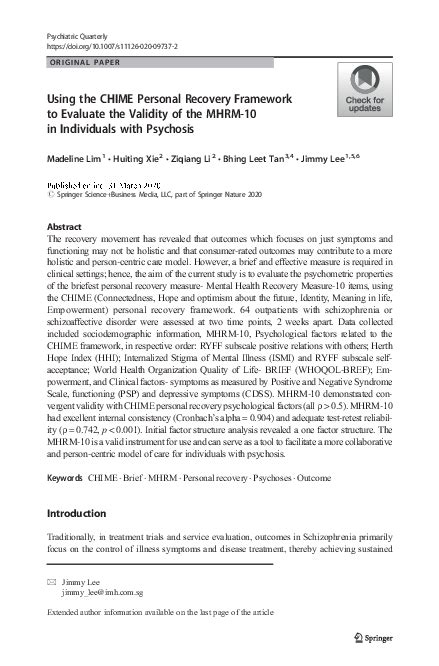 Pdf Using The Chime Personal Recovery Framework To Evaluate The