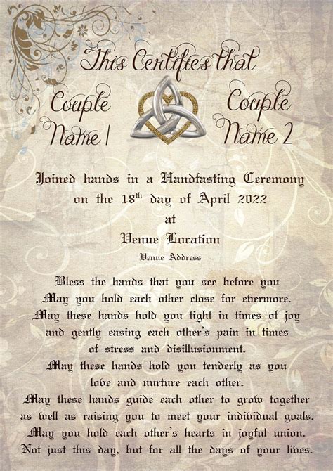 Handfasting Blessing Certificate Personalised A4 Etsy