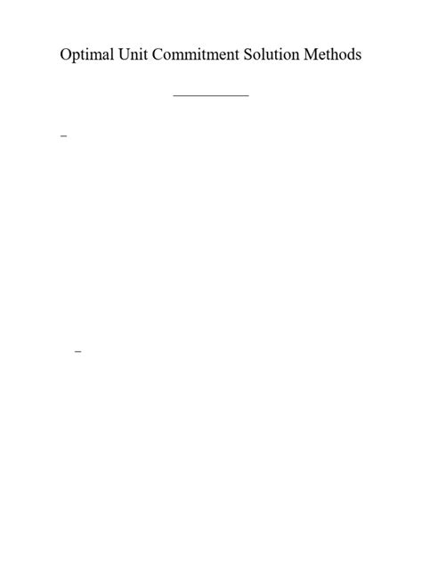Optimal Unit Commitment Solution Methods Extended Abstract Pdf