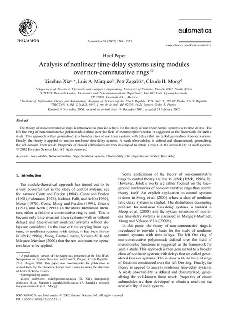 Pdf Analysis Of Nonlinear Time Delay Systems Using Modules Over Non