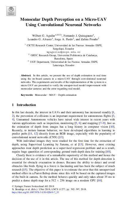 Pdf Monocular Depth Perception On A Micro Uav Using Convolutional Neuronal Networks Leandro