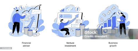 투자 그림 세트를 분석하는 캐릭터 재정적 성공과 투자를 축하하는 금융 성장 돈 증가 개념 컨셉 디자인을 위한 현대적인 평면 그림 개념에 대한 스톡 벡터 아트 및 기타 이미지