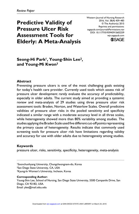 PDF Predictive Validity Of Pressure Ulcer Risk Assessment Tools For