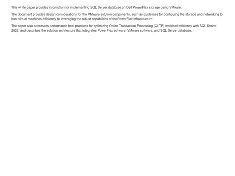Executive Summary Sql Server 2022 On Dell Powerflex Using Vmware
