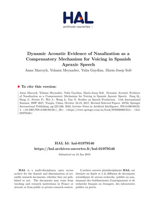 Pdf Dynamic Acoustic Evidence Of Nasalization As A Compensatory