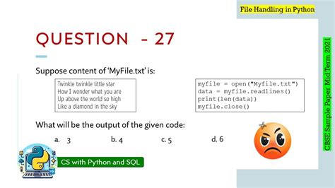 Question 27 Class 12th CBSE 2021 CS Mid Term Sample Paper Text