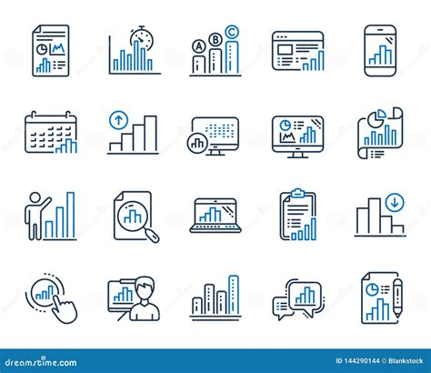 Graph Line Icons Set Of Chart Presentation Report And Increase Growth